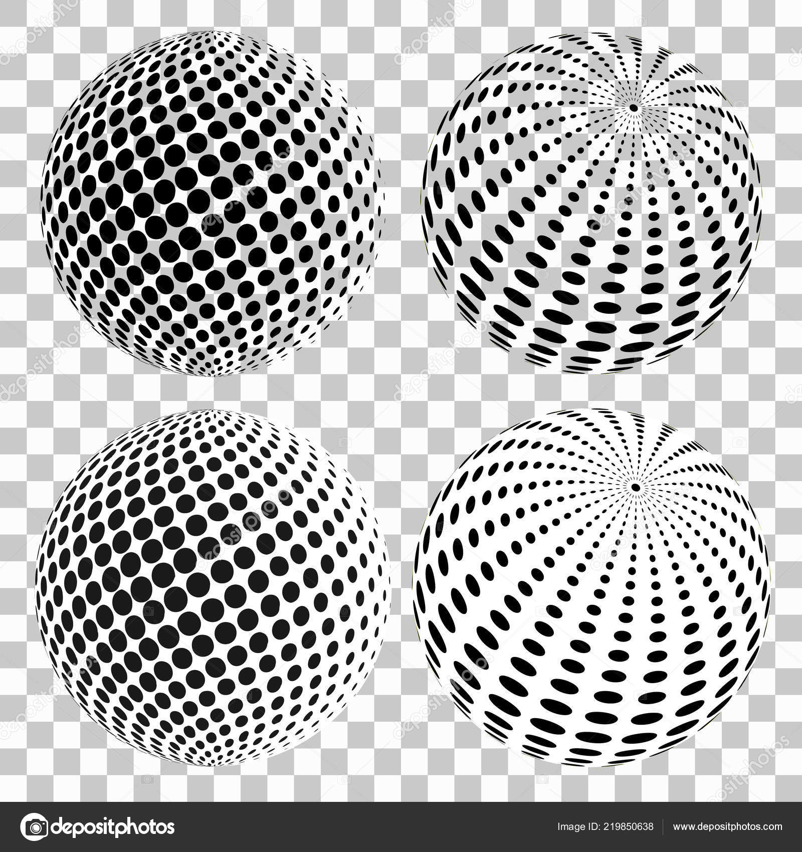 Set Halftone Dots Spheres Isolated Transparent Background Vector ...