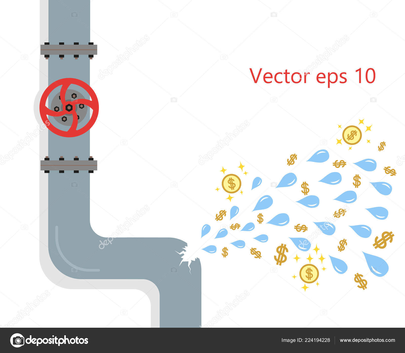 Leakage from the pipeline of water, liquid, damage. Gap, crash is a ...