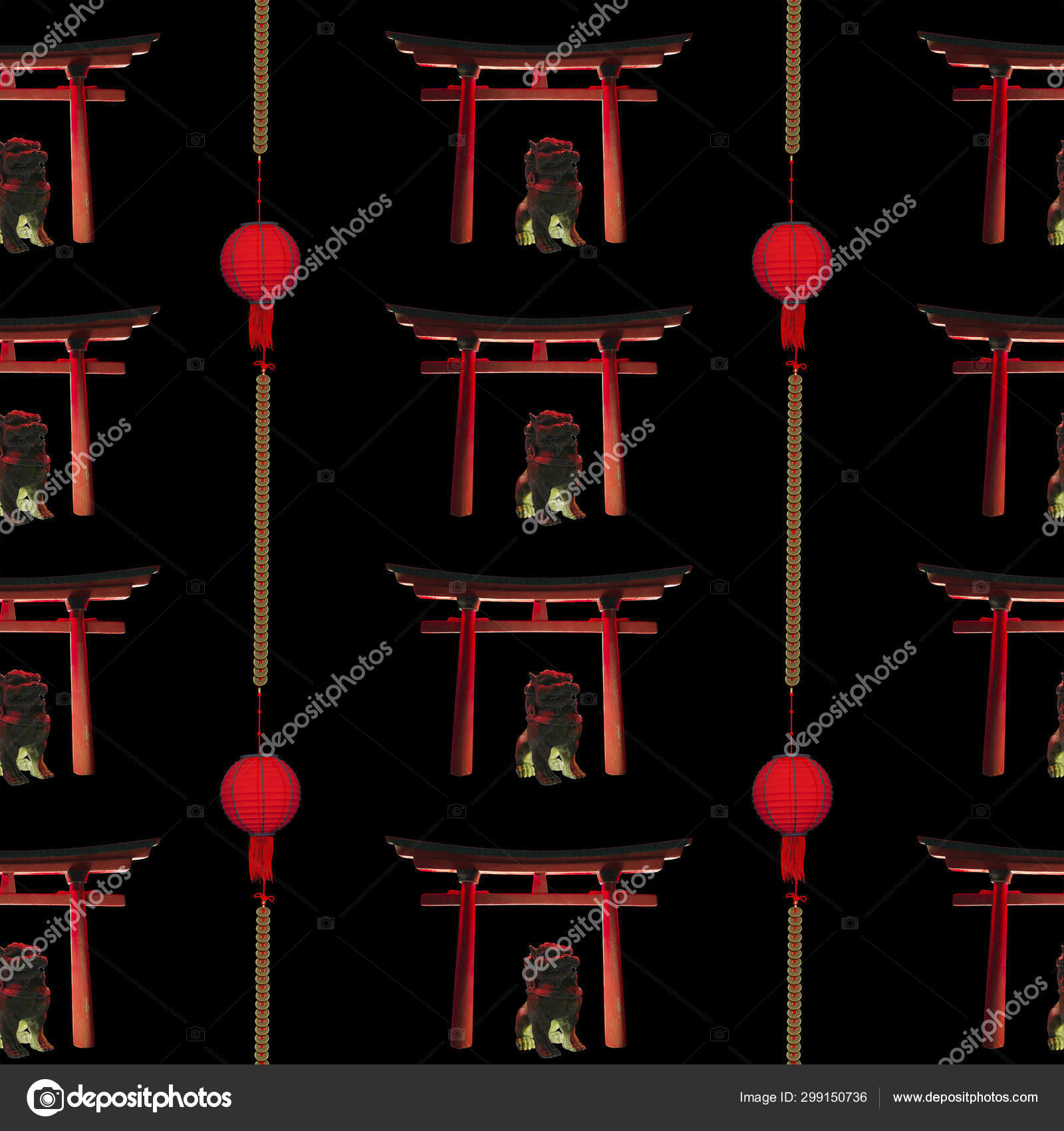 Seamless chinese pattern on black background. Arch and red traditional ...