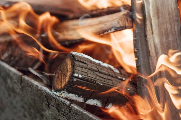 crest of flame on burning wood in fireplace - Stock Image - Everypixel