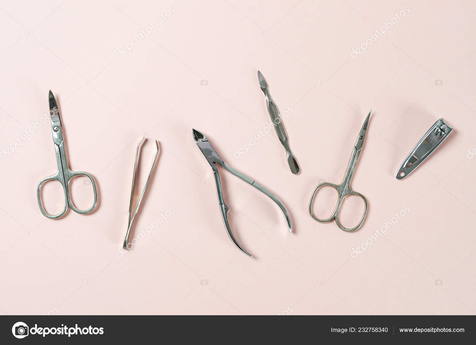 Professional Manicure Tools Pink Background Manicure Set Top View Stock ...