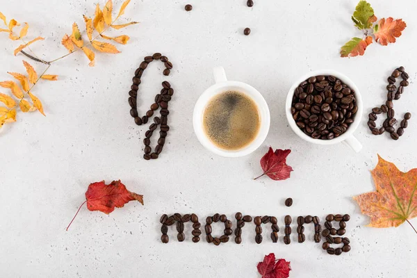 Good morning creative concept. Phrase good morning made of coffee beans ...