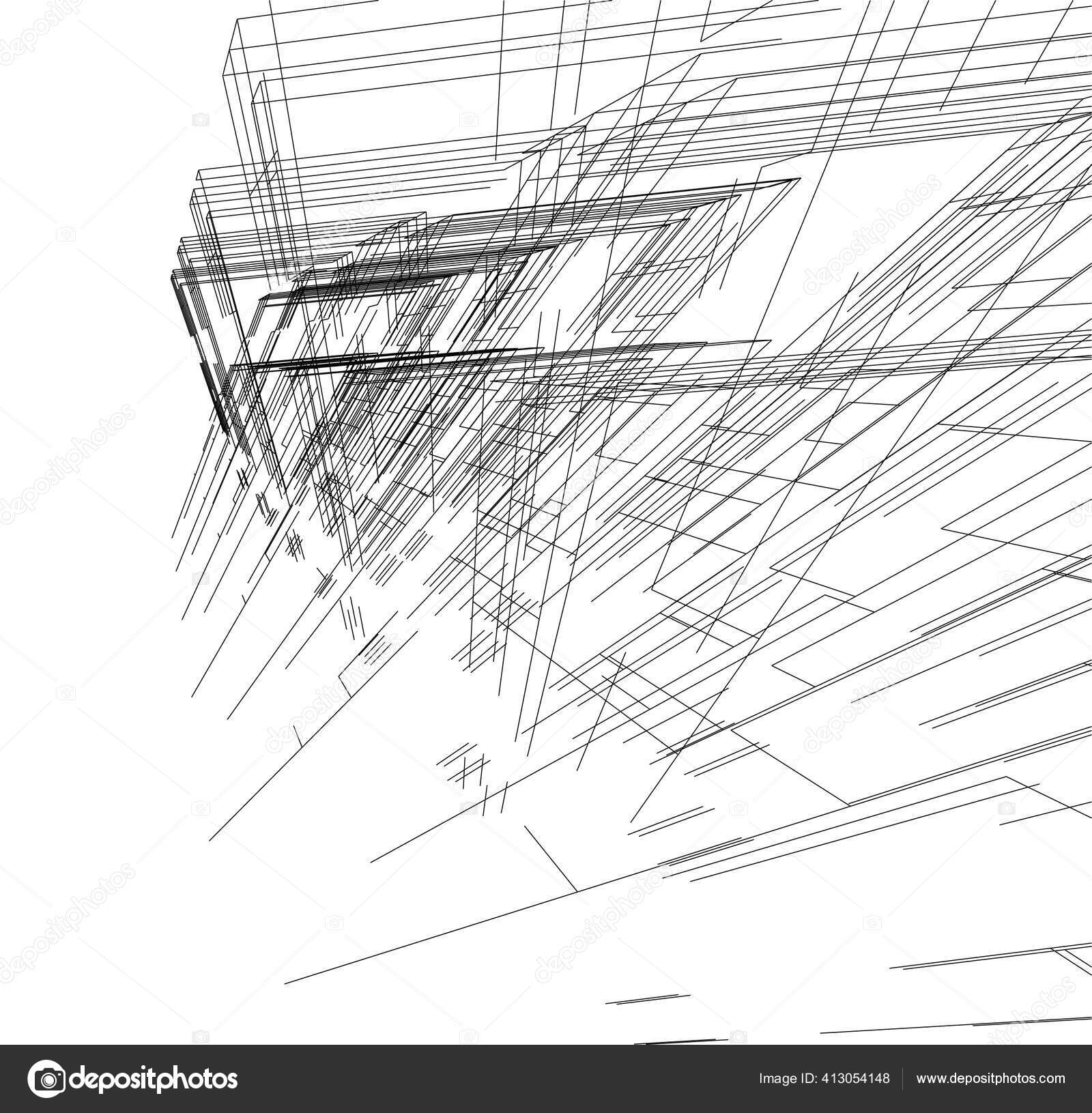 Abstract Drawing Lines Architectural Art Concept White Background ...