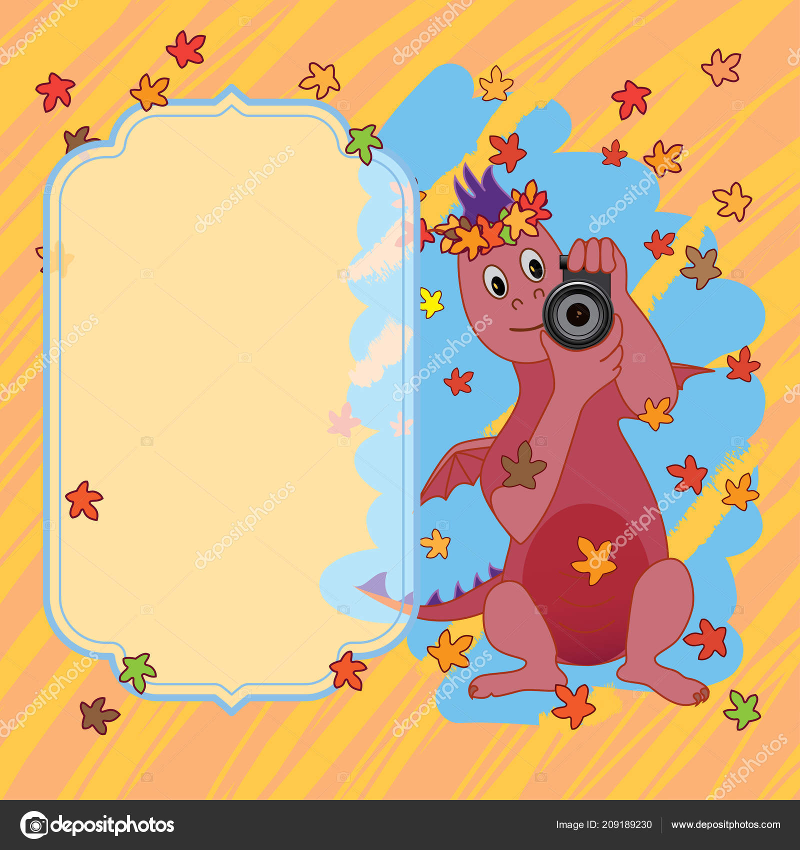 Postage Stamp Hand Drawn Dragon Taking Photo Camera Vector Illustration ...