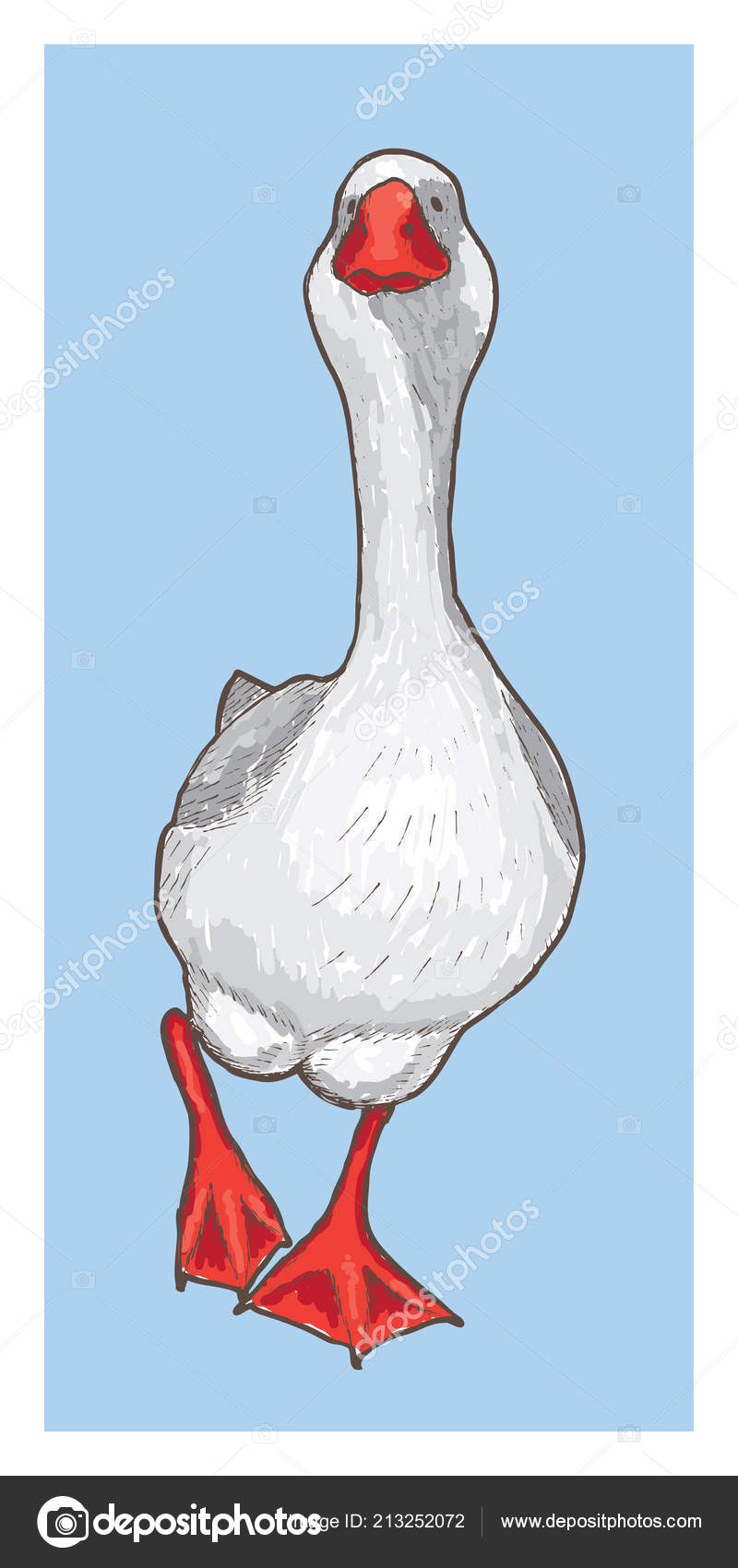 Hand Drawn Goose Blue Background Vector Illustration Stock Illustration ...