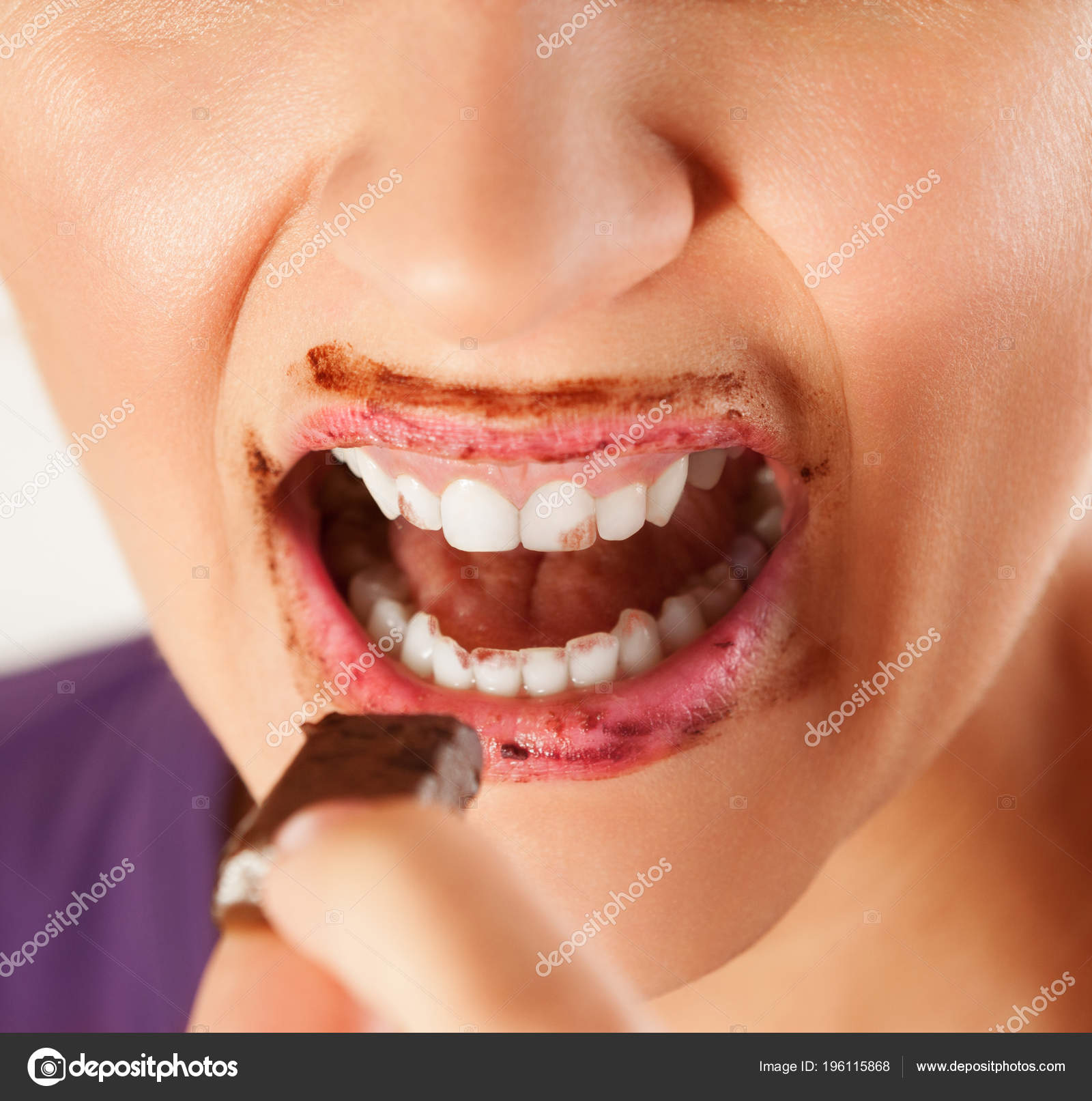 Woman Lips Face Covered Chocolate Chocolate Addiction Stock Photo by ...