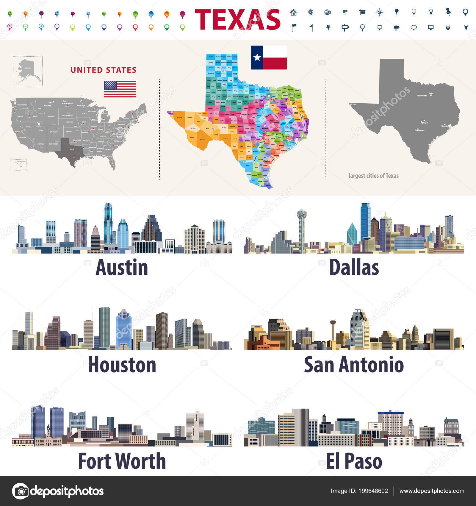 Regiones De Texas Con Ciudades Texas (Estados Unidos): Mapa E