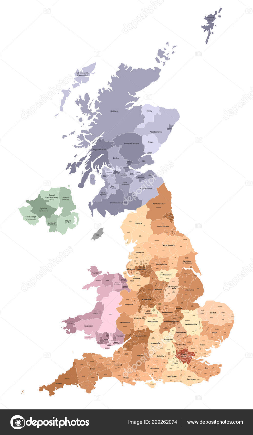 United Kingdom Administrative Districts Vector High Detailed Map ...