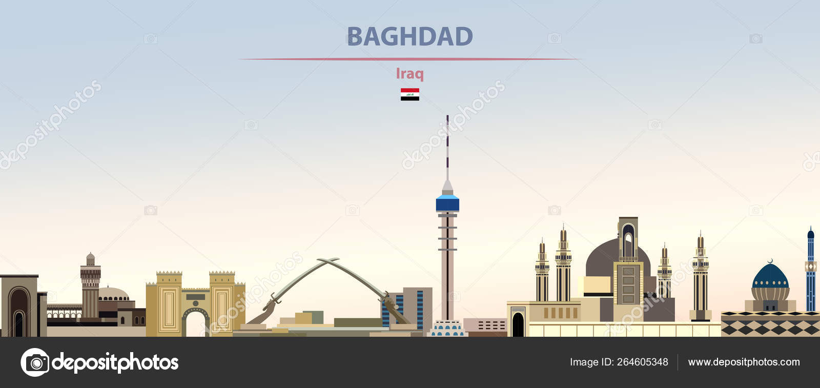 Vector Illustration Baghdad City Skyline Colorful Gradient Beautiful ...