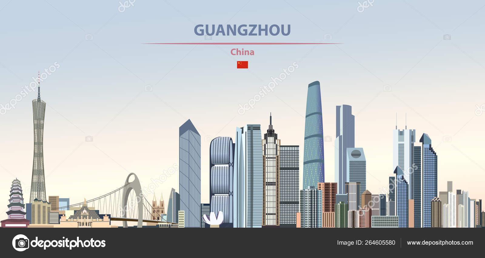 Vector Illustration Guangzhou City Skyline Colorful Gradient Beautiful ...