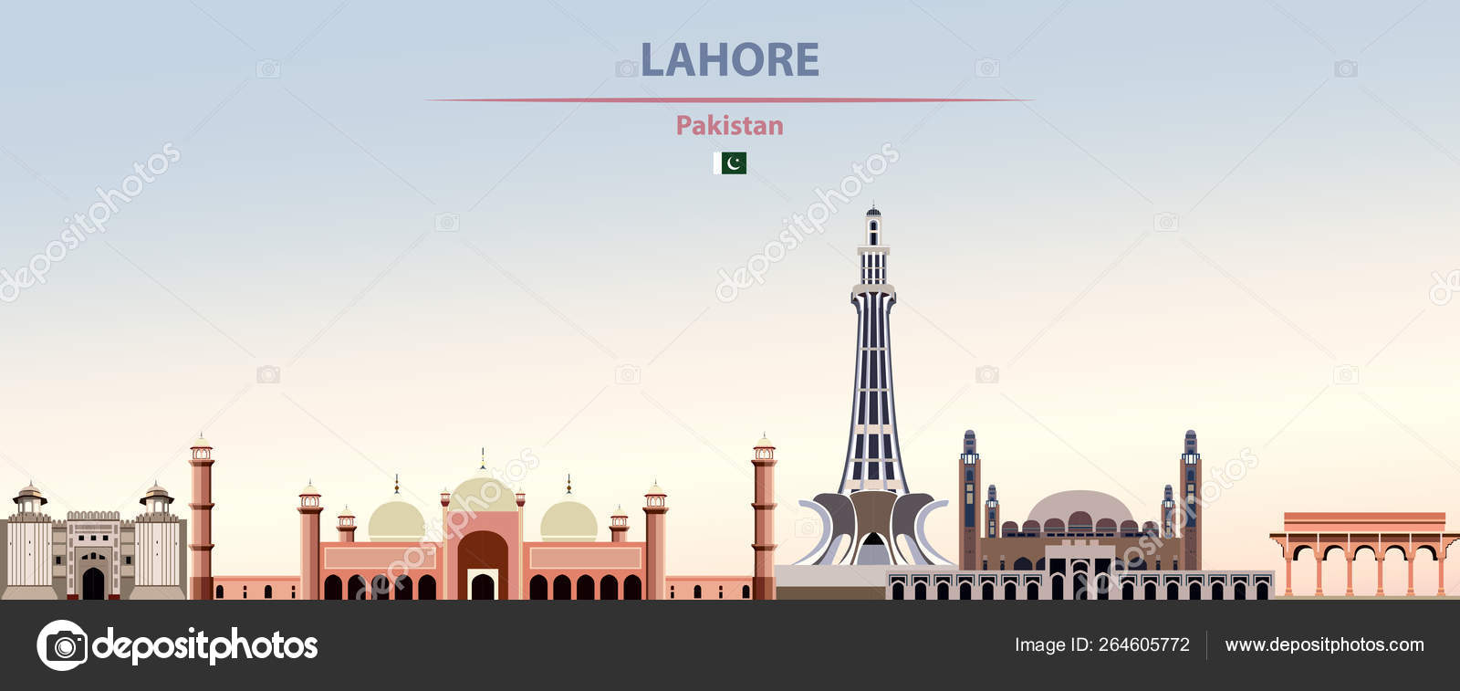 Vector Illustration Lahore City Skyline Colorful Gradient Beautiful ...