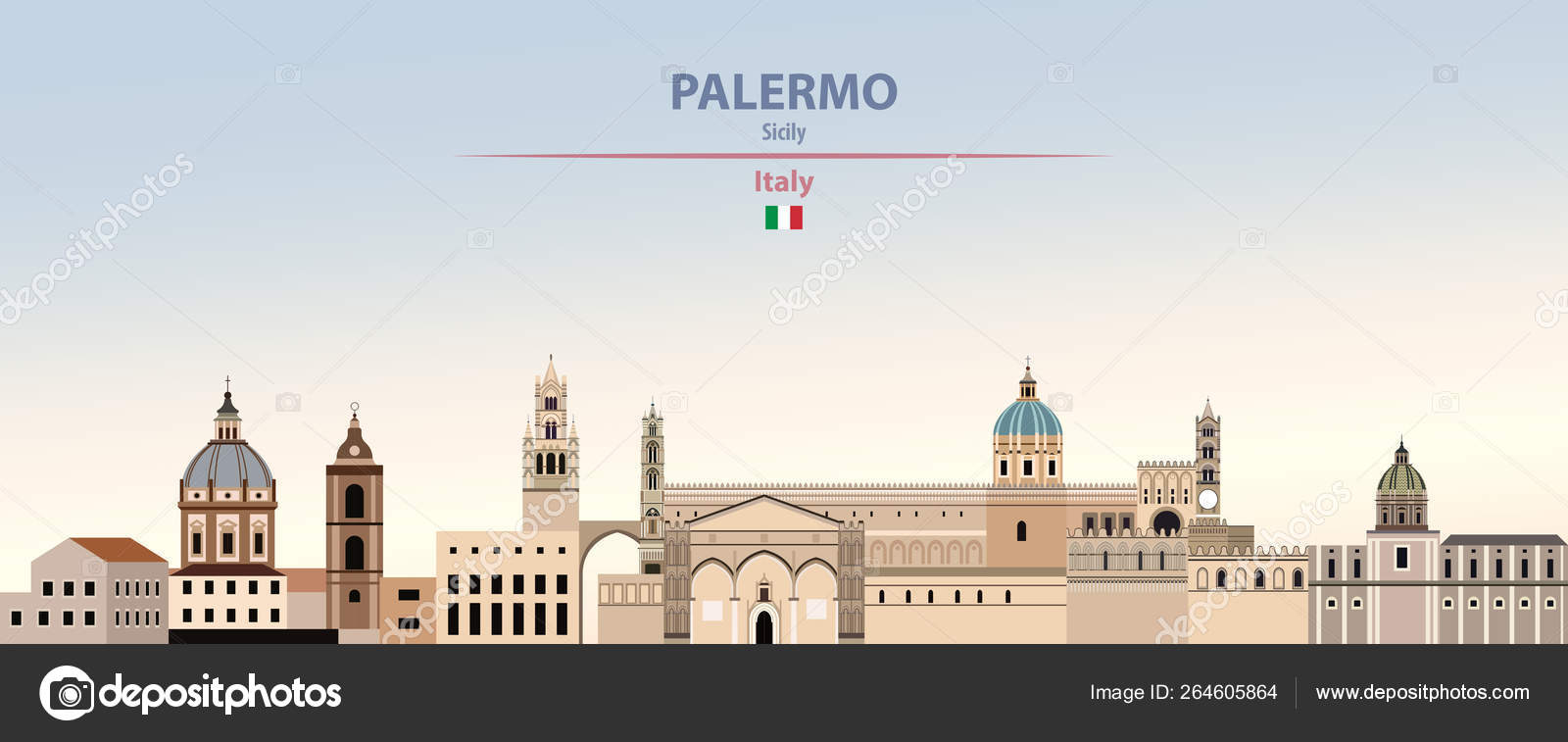 Vector Illustration Palermo City Skyline Colorful Gradient Beautiful ...