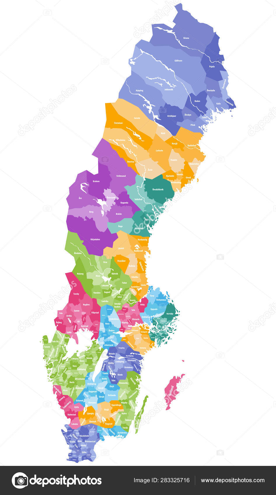 Vector Colorful Map Sweden Municipalities Colored Counties Stock Vector ...