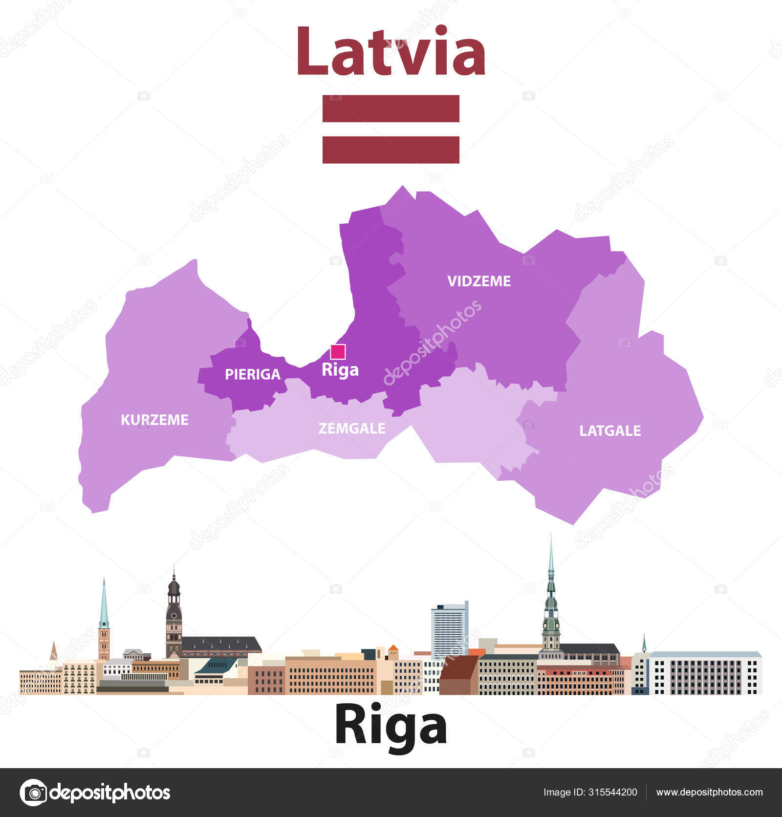 Mapa Vectorial Las Regiones Letonia Con Horizonte Ciudad Riga Vector de ...
