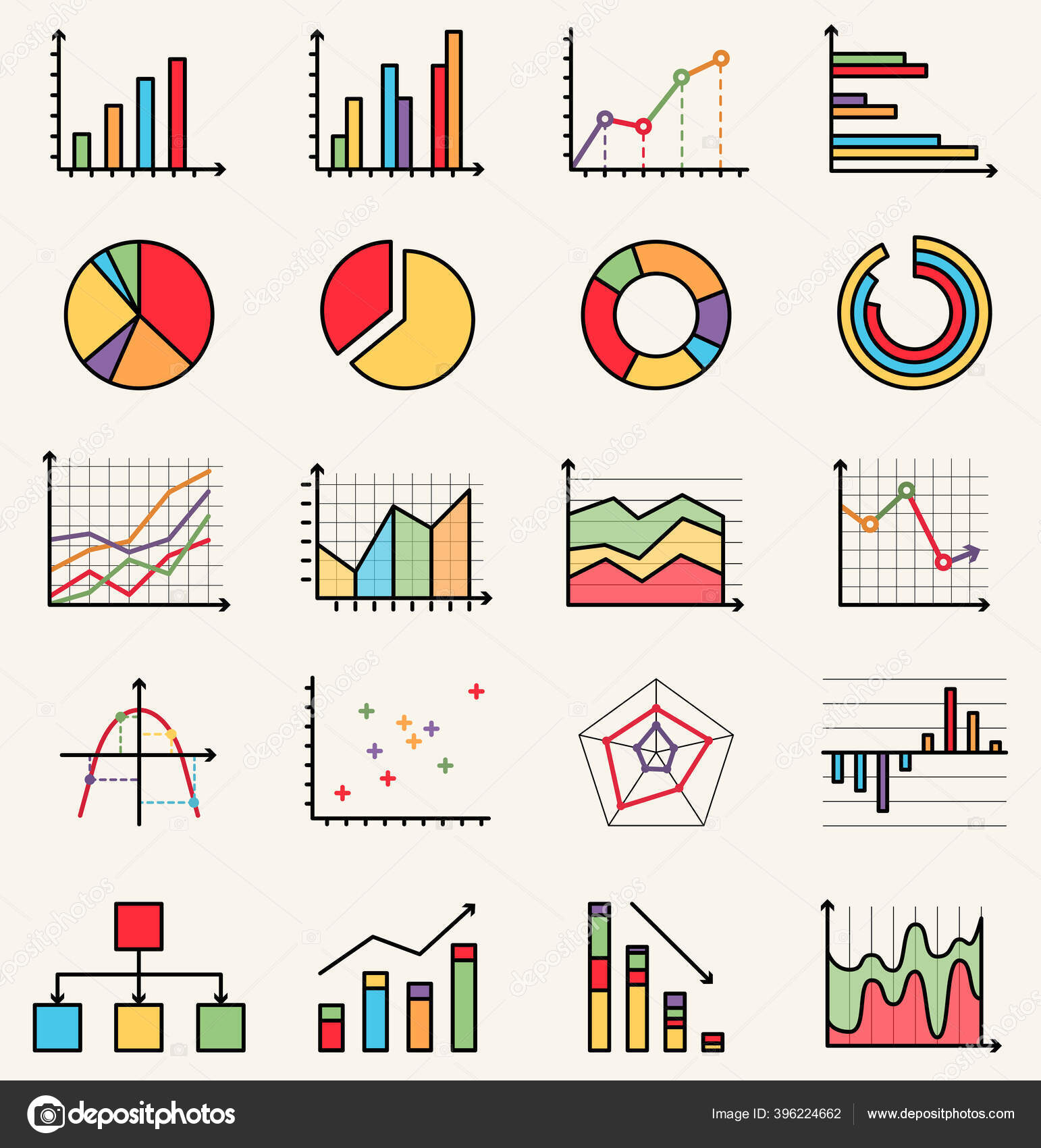 Vector Flat Style Colorful Isolated Icons Graphs Schemes Schedules ...