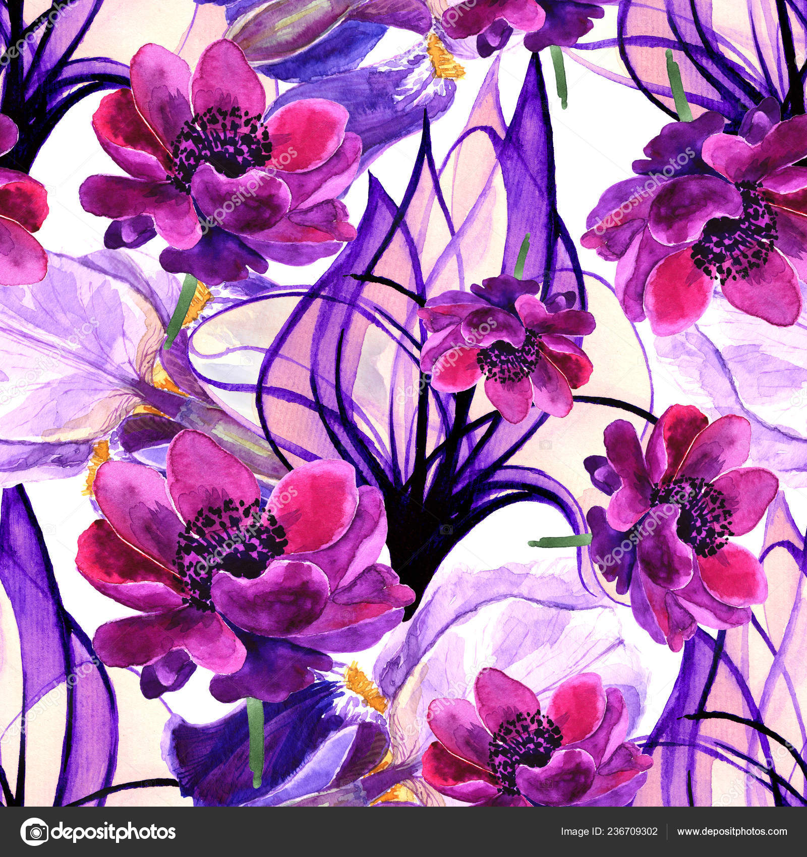 Background. Flowers watercolor. Beautiful base for design. Seamless ...