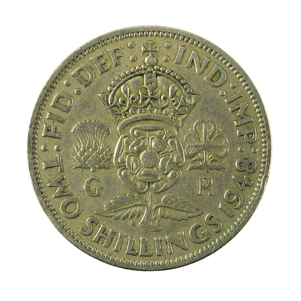 2 monedas de chelines británicos (1948) anverso aislado sobre fondo ...