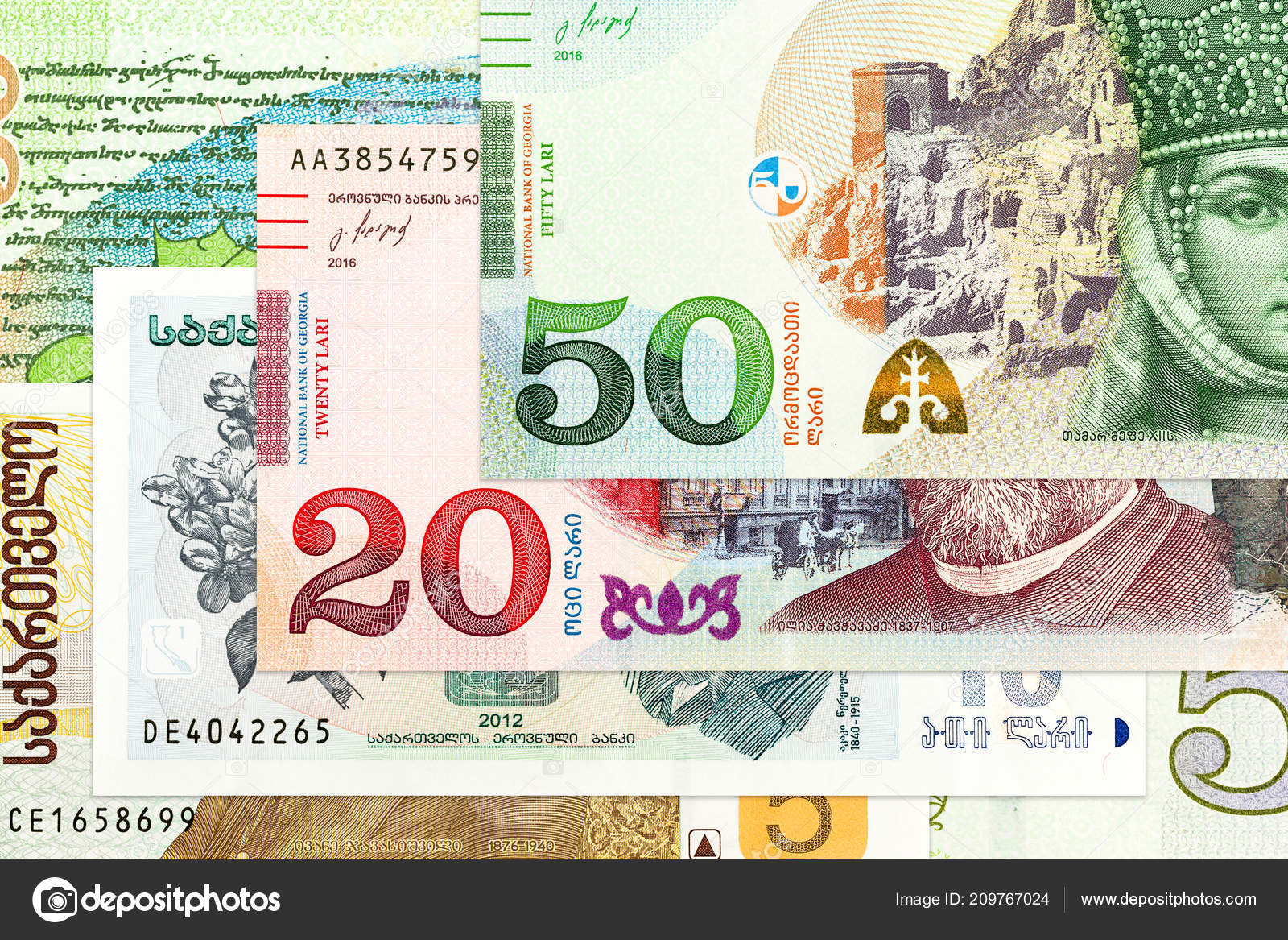 Heap Georgian Lari Bank Notes Background Stock Photo by ...