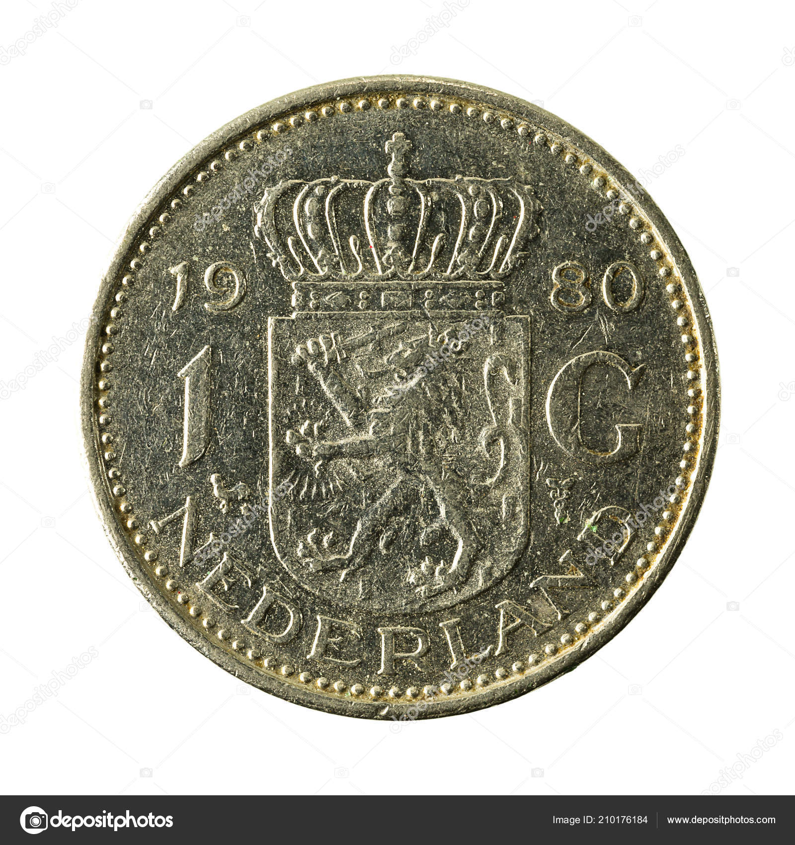 Dutch Guilder Coin 1980 Obverse Isolated White Background — Stock Photo ...