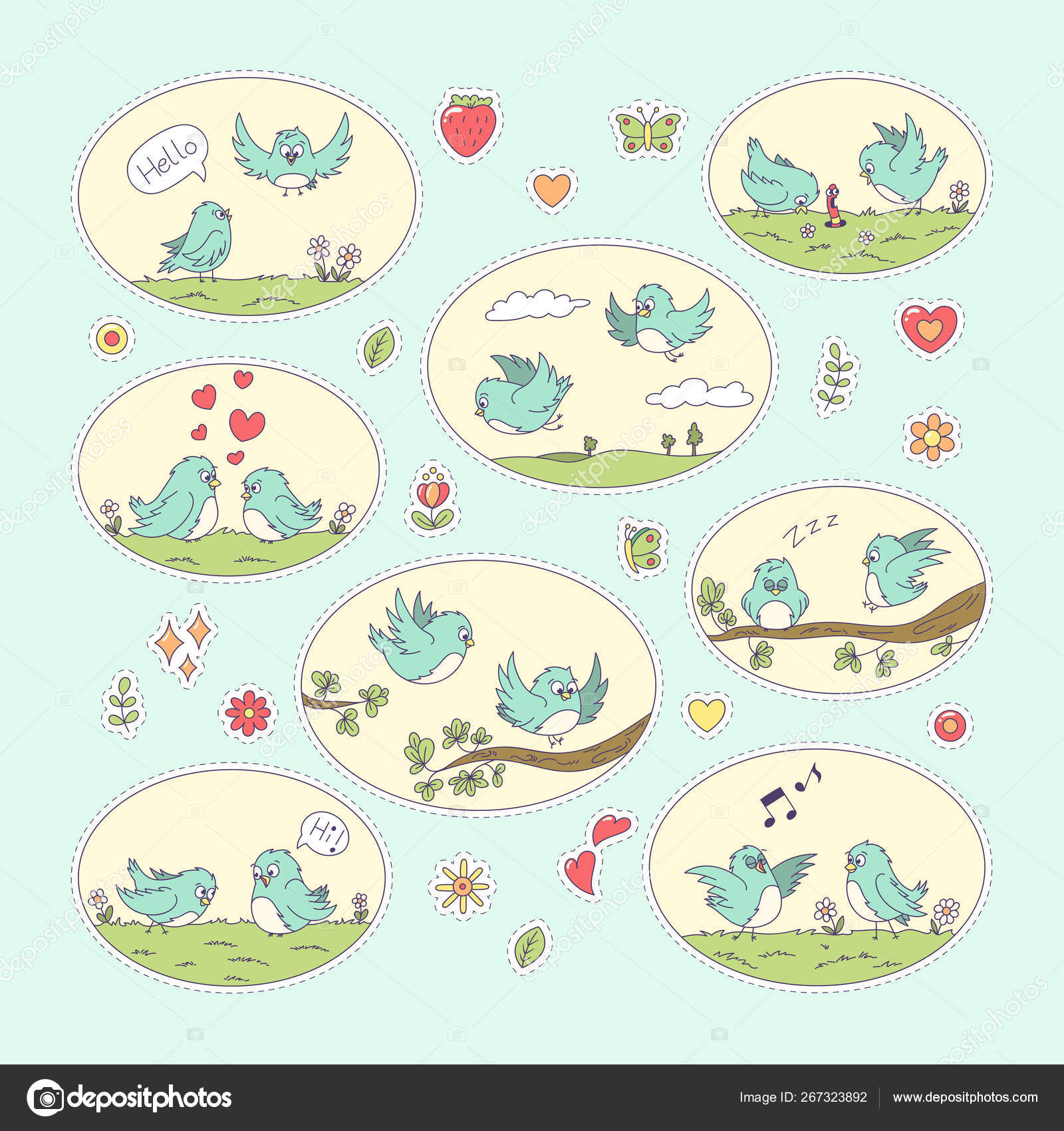 Birds Sticker Set Stock Vector Image by ©G.Wolf #267323892