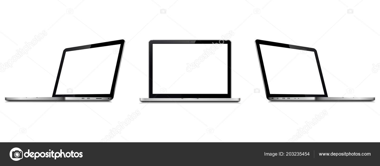 Set Vector Laptops Blank Screen Isolated White Background Perspective ...