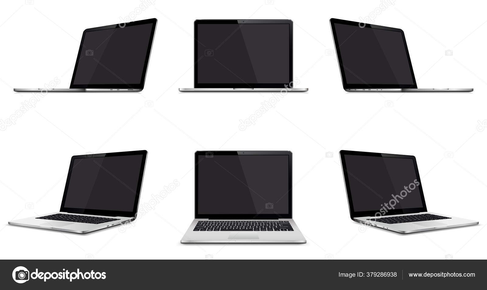 Laptop Set Isolated Perspective Top Front View Blank Screen Vector ...