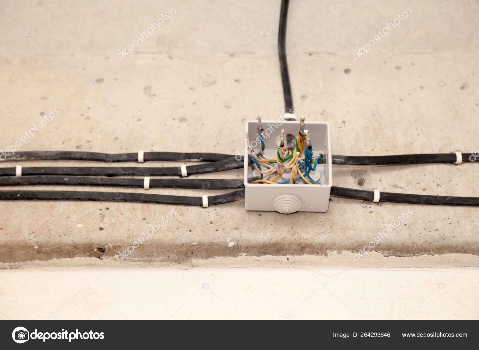 Cable laying ceiling. Electrical wires on wall. Wiring replacement ...