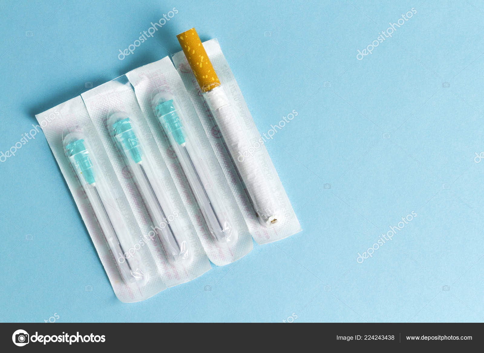 Cigarette Needles Injections Blue Background Concept Tobacco Cigarette ...