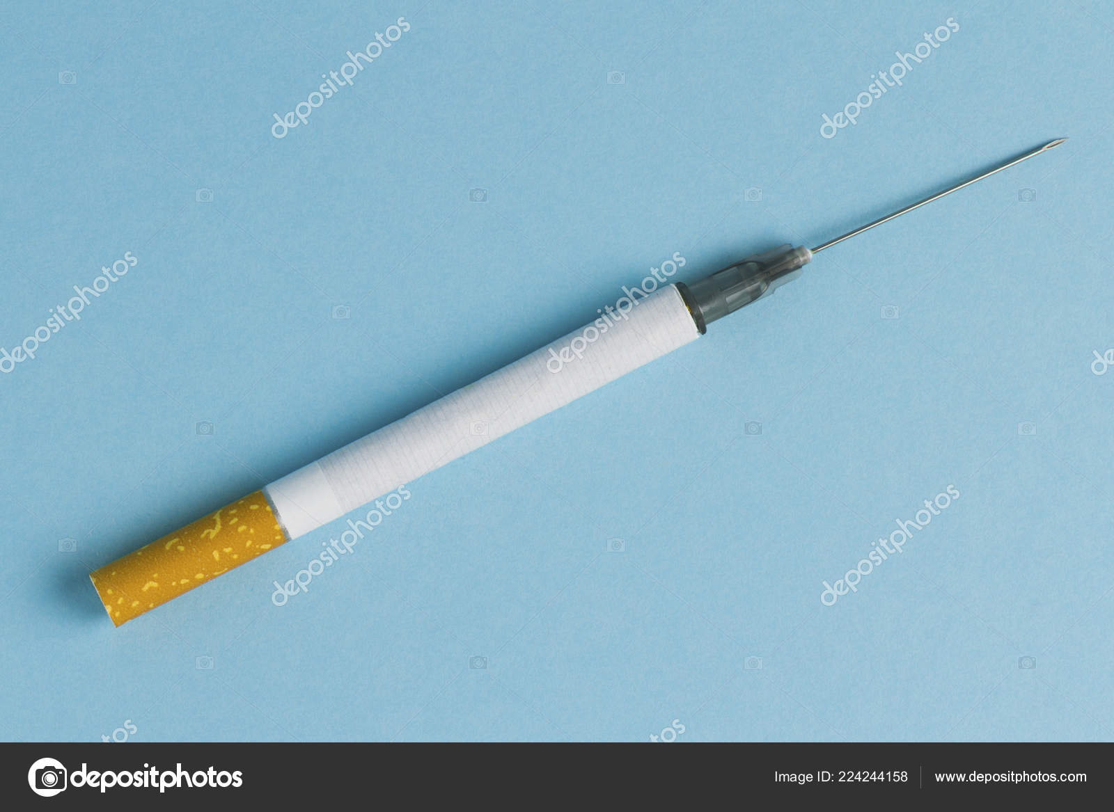 Cigarette Needle Injections Blue Background Concept Tobacco Cigarette ...