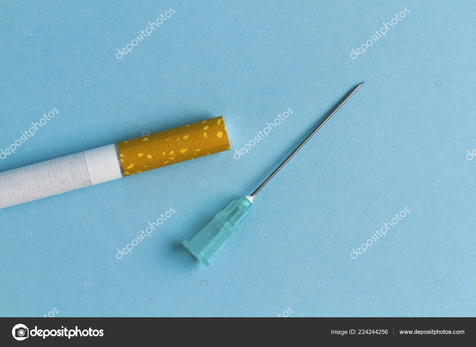 Cigarette Needle Injections Blue Background Concept Tobacco Cigarette ...