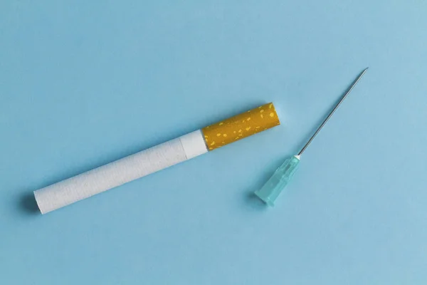 Cigarette Needles Injections Blue Background Concept Tobacco Cigarette ...