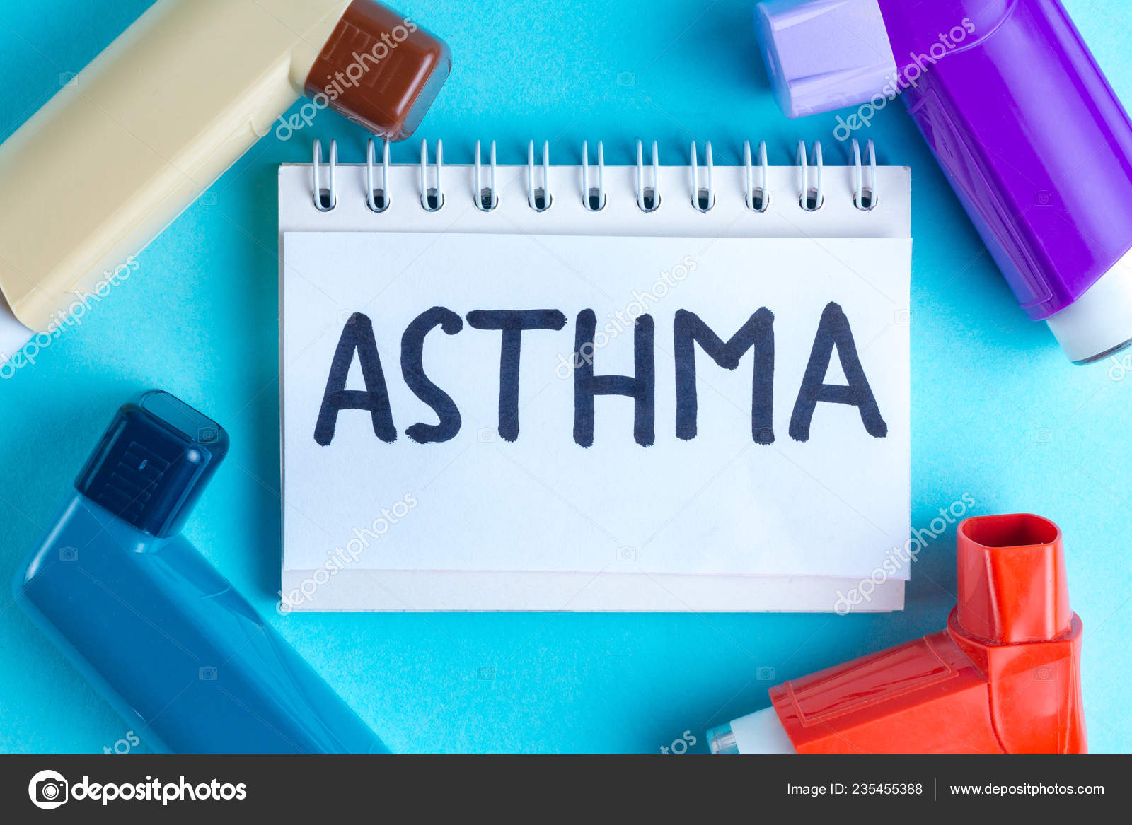 Various Asthma Inhalers Blue Background Asthma Copd Disease Concept ...
