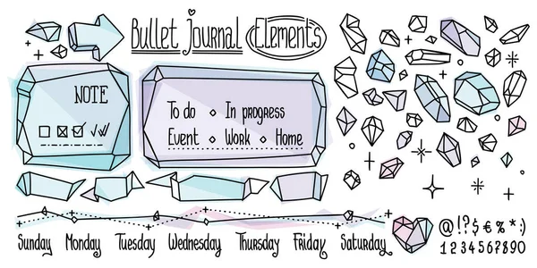 Bullet journal crystal doodles. Hand drawn frames with gemstones for ...