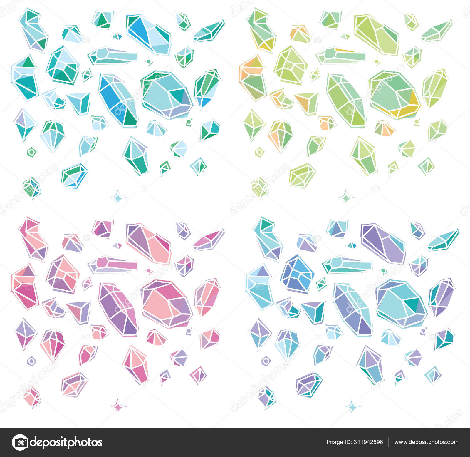 Crystal color doodles. Hand drawn gemstones doodles isolated on white ...
