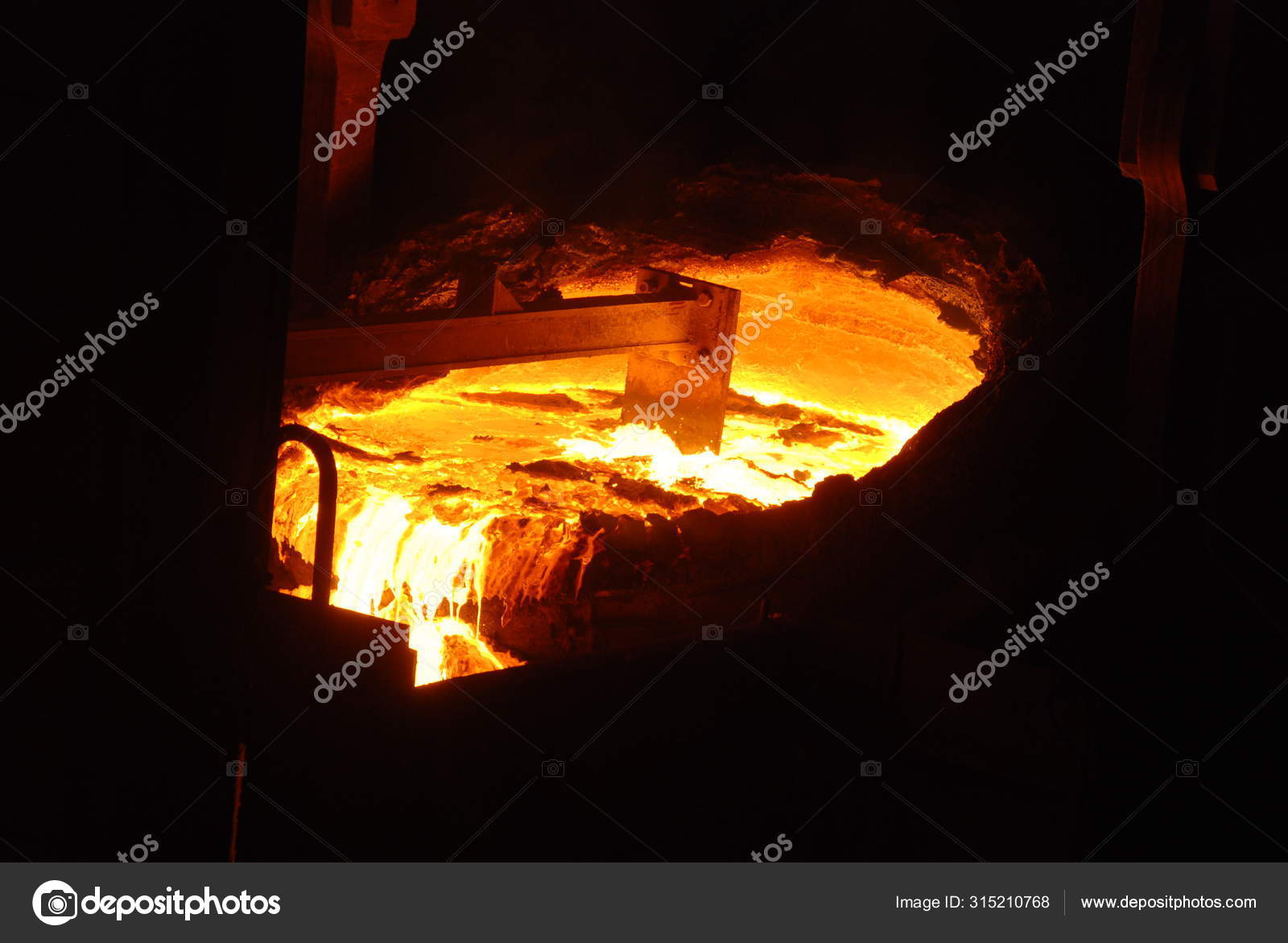 Very rare close view of working open hearth furnace at the ...
