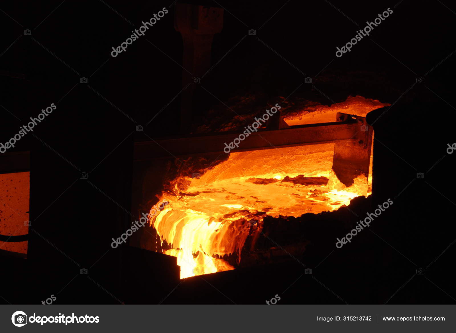 Very rare close view of working open hearth furnace at the ...