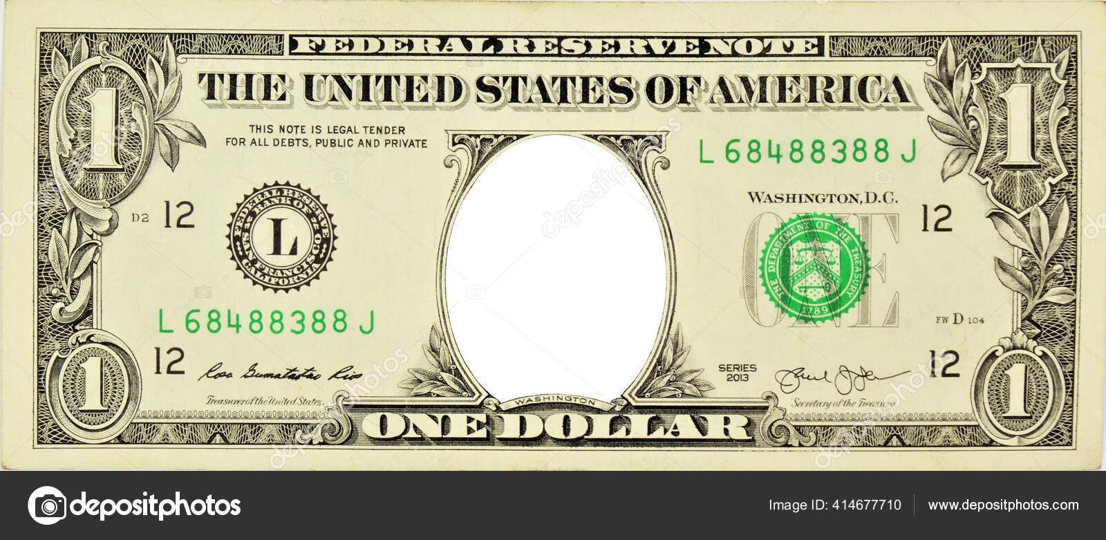 Blank One Dollar Bill Template