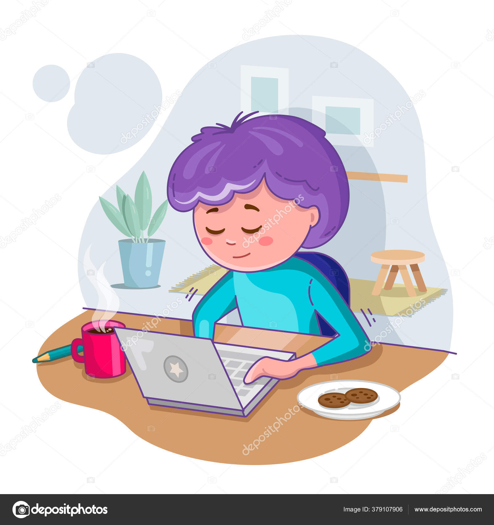 Home Studying Online Education Stay Home Boy Work Home Young Stock ...