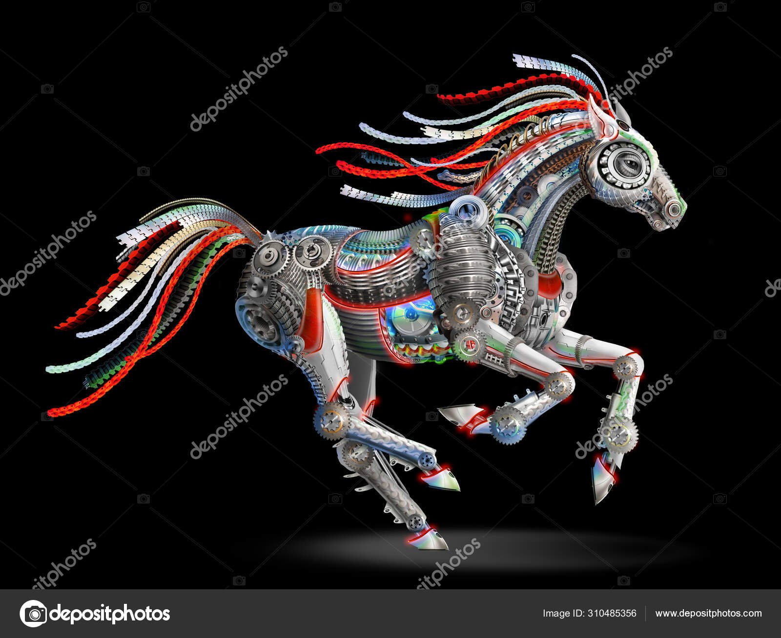 Bright horse robot from mechanical parts. cyberpunk Stock Illustration ...