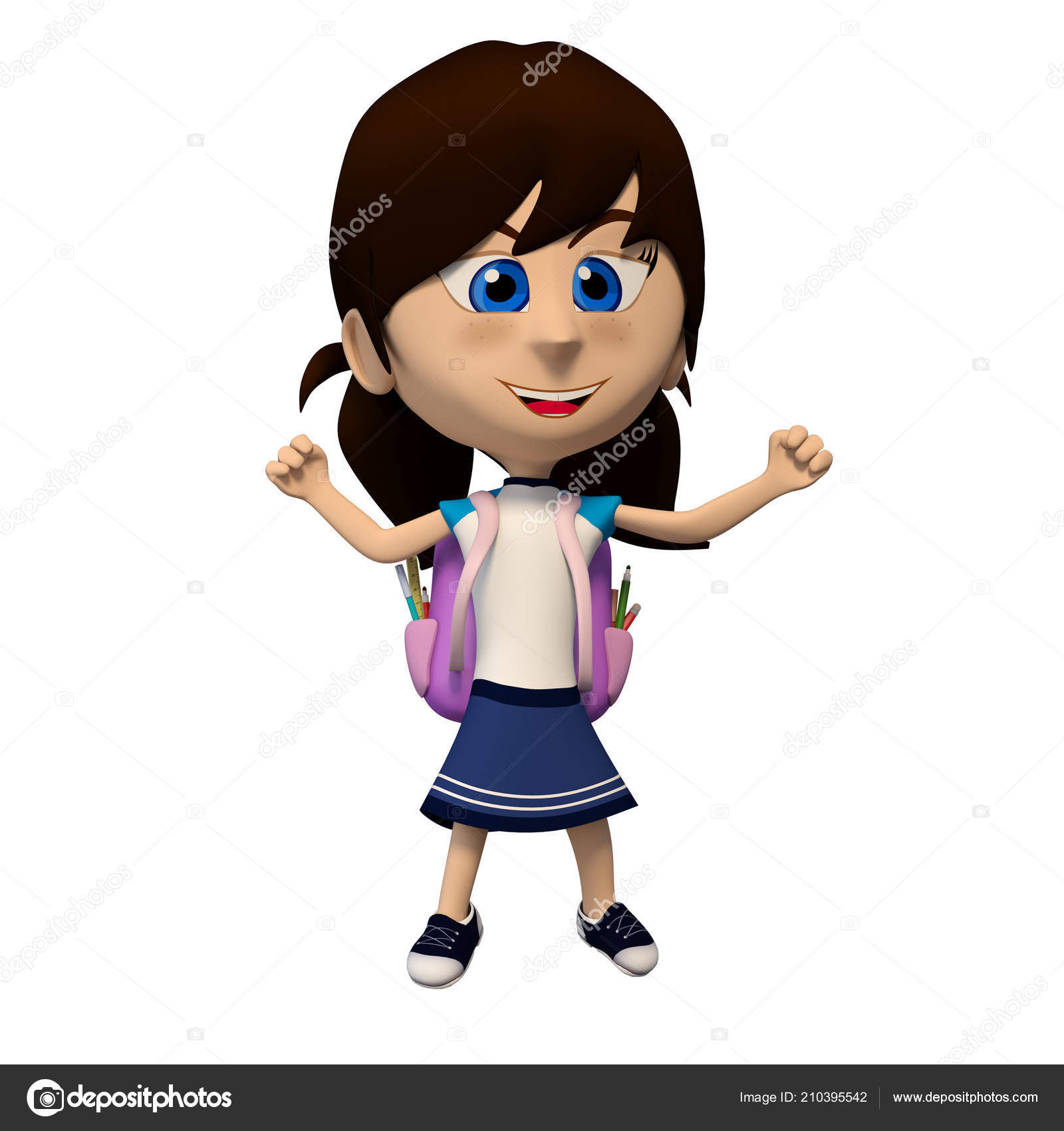 Girl Student Backpack Celebrating Cartoon Illustration Stock ...