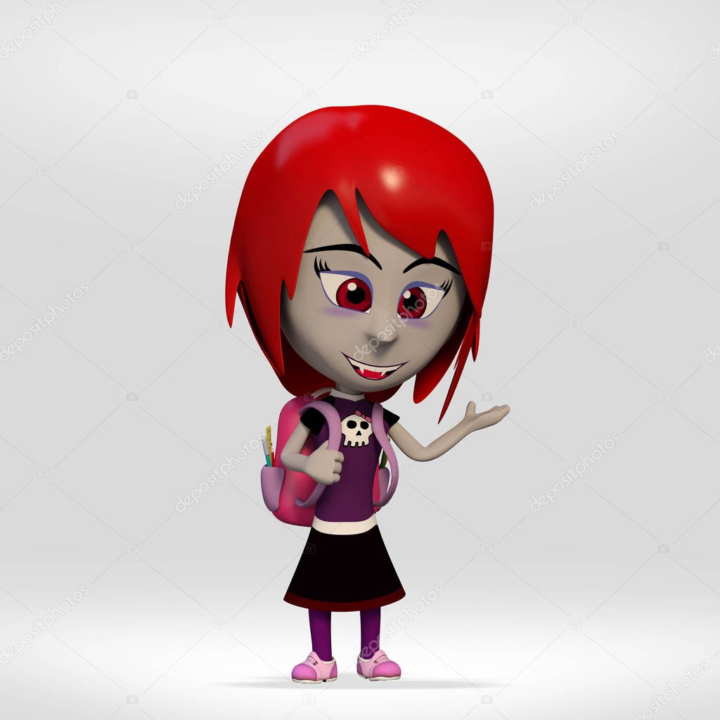 Halloween, chica estudiante disfrazada de vampiro se alando cartel. 3d ilustraci n de dibujos ...