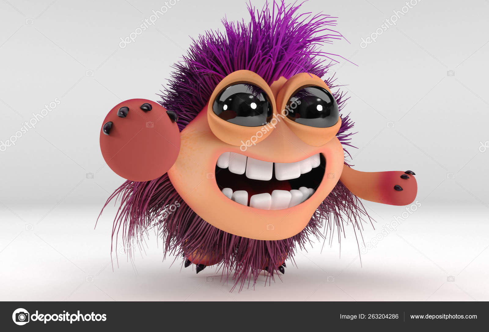 Happy Kawaii Monster Pointing Purple Hair Black Eyes — Stock Photo ...