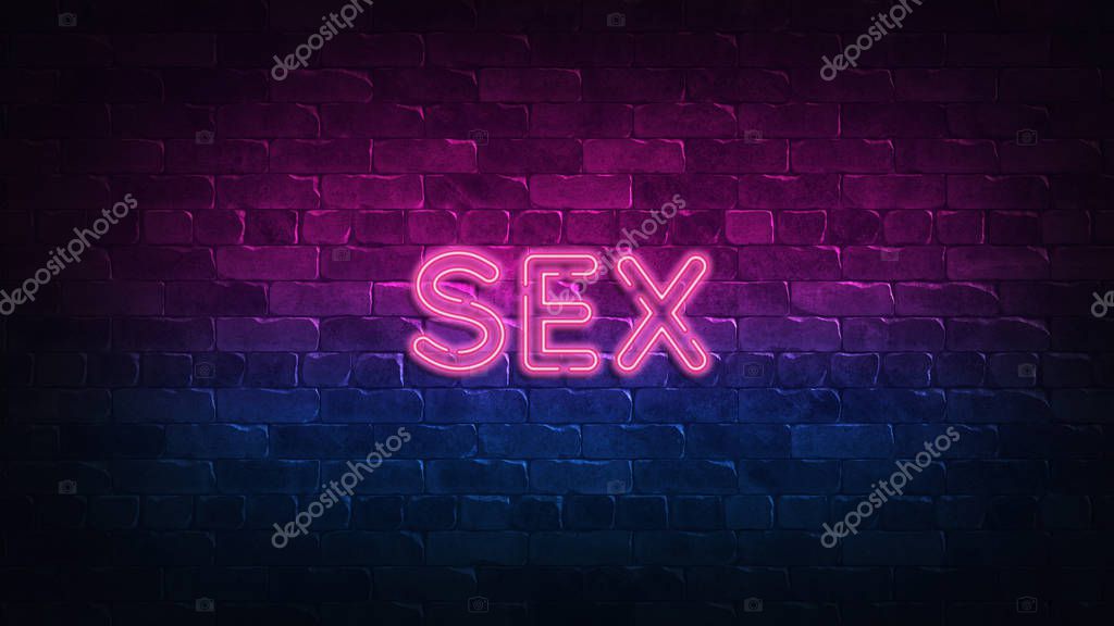 Sexo Signo De Neón Brillo Púrpura Y Azul Texto De Neón Pared De