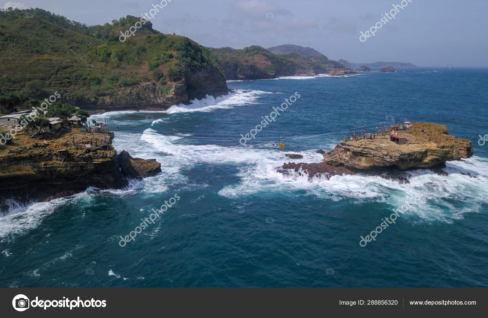 Aerial Suspension Bridge Timang Beach Java Island Indonesia — Stock ...