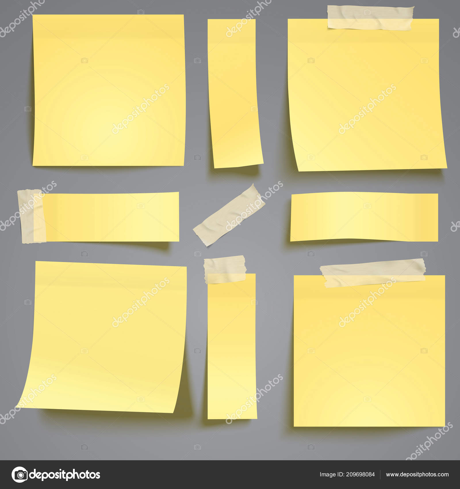 Yellow Post Note Adhesive Tape Isolated Grey Background Verctor ...