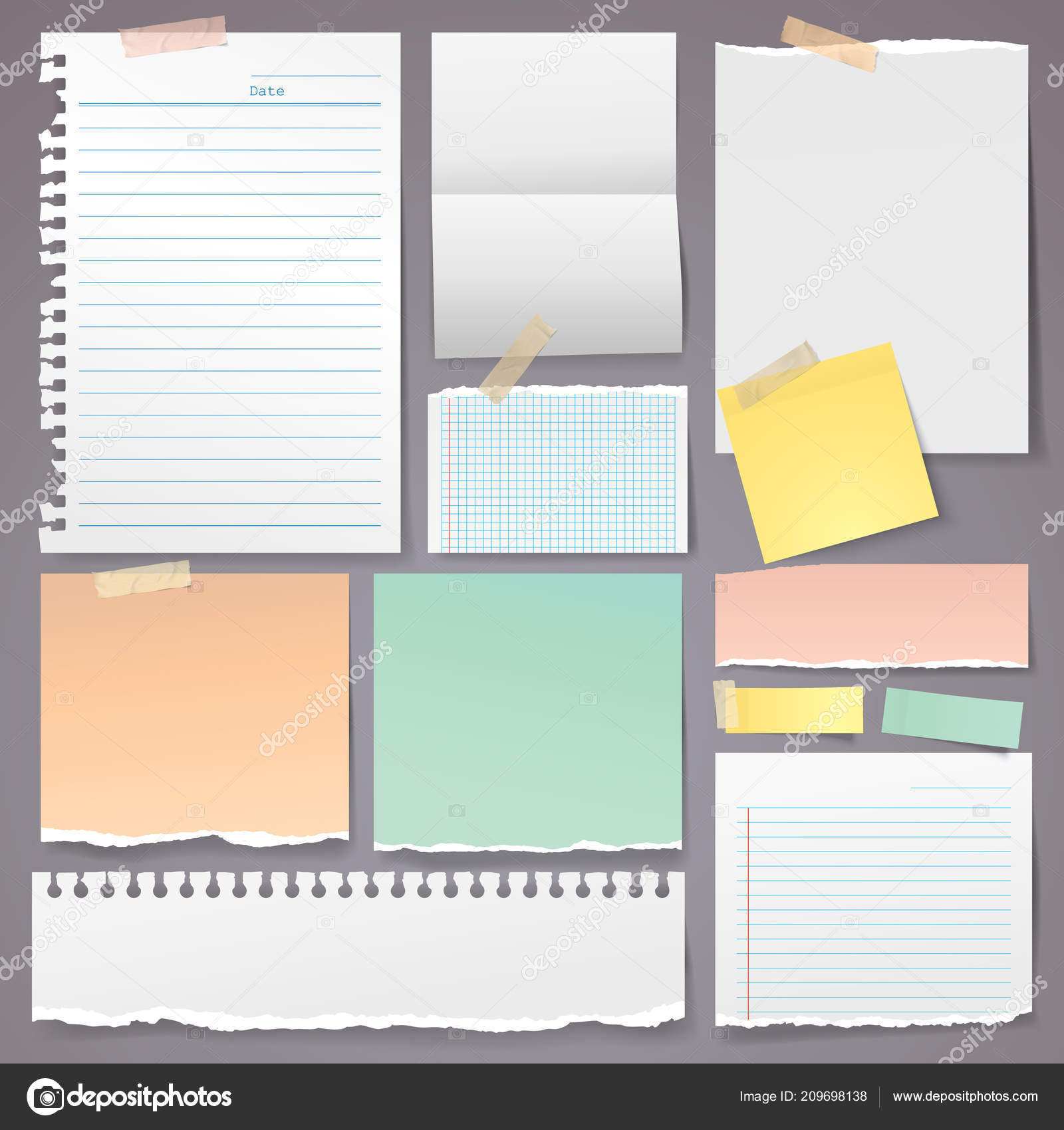 Paper Tear Set Sticky Note Adhesive Tape Vector Illustration Isolated ...