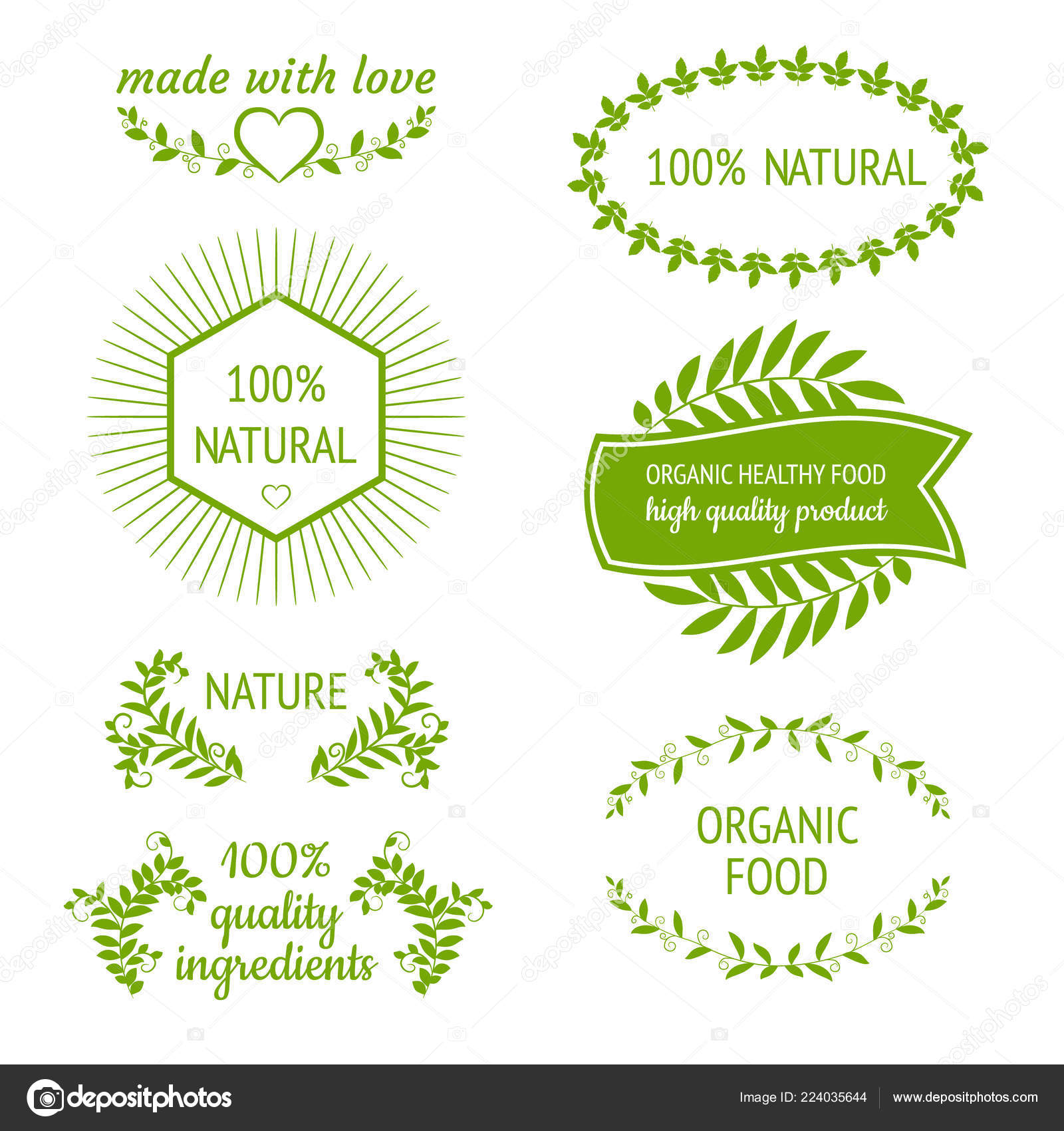 Vector Green 100 Natural Organic Healthy Food Quality Ingredients ...