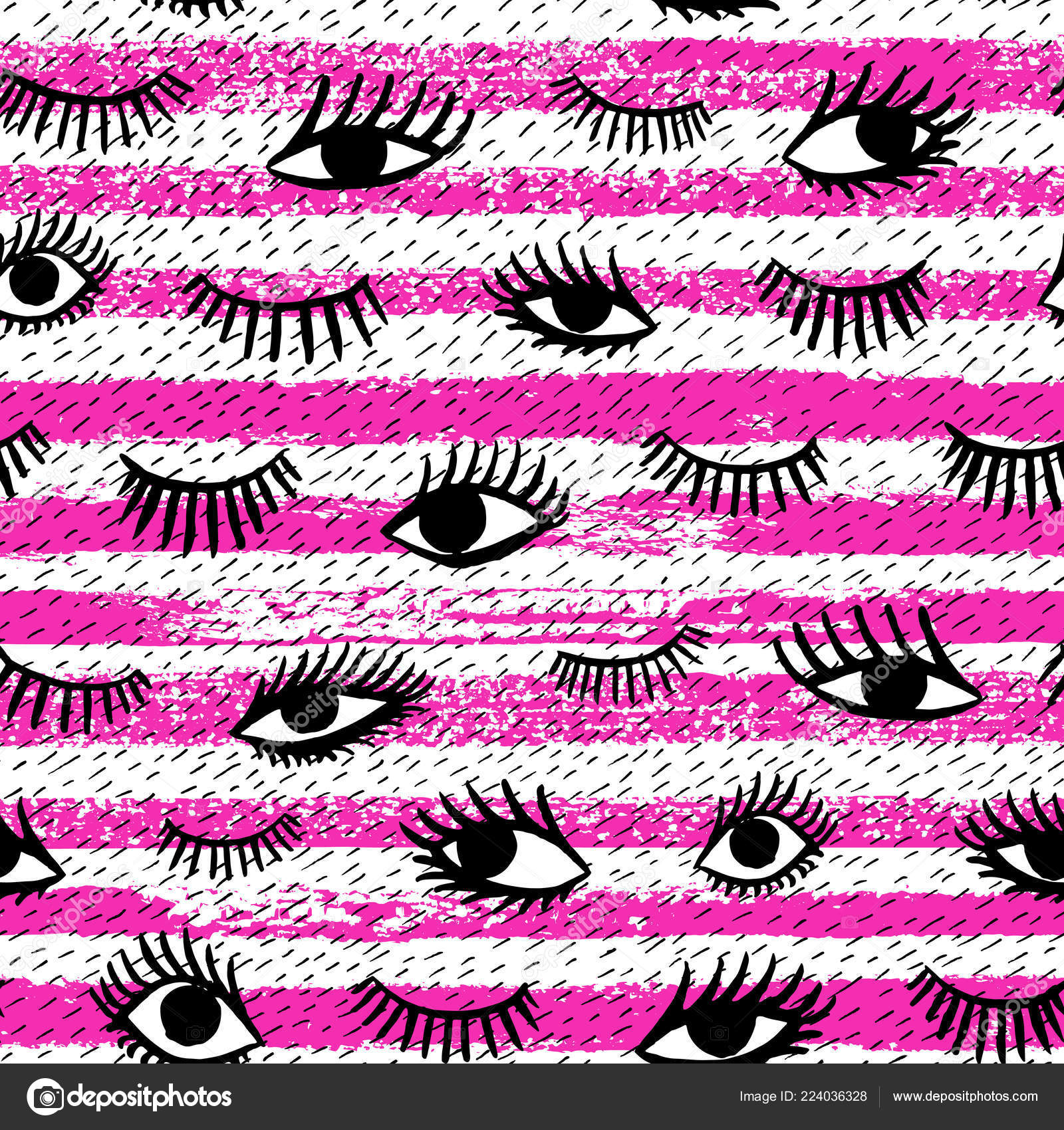 Hand Drawn Eye Pink Lips Doodles Seamless Pattern Retro Style Stock ...