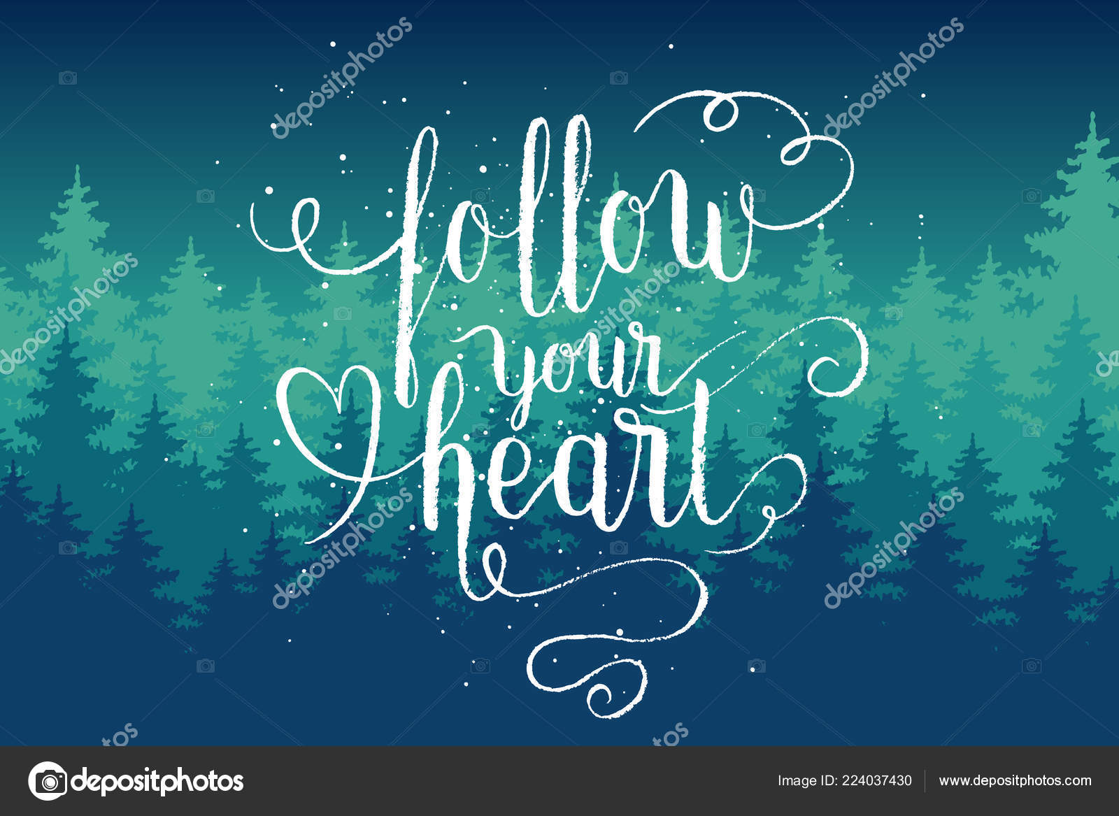 Follow Your Heart Greeting Card Poster Print Night Pine Forest Stock ...