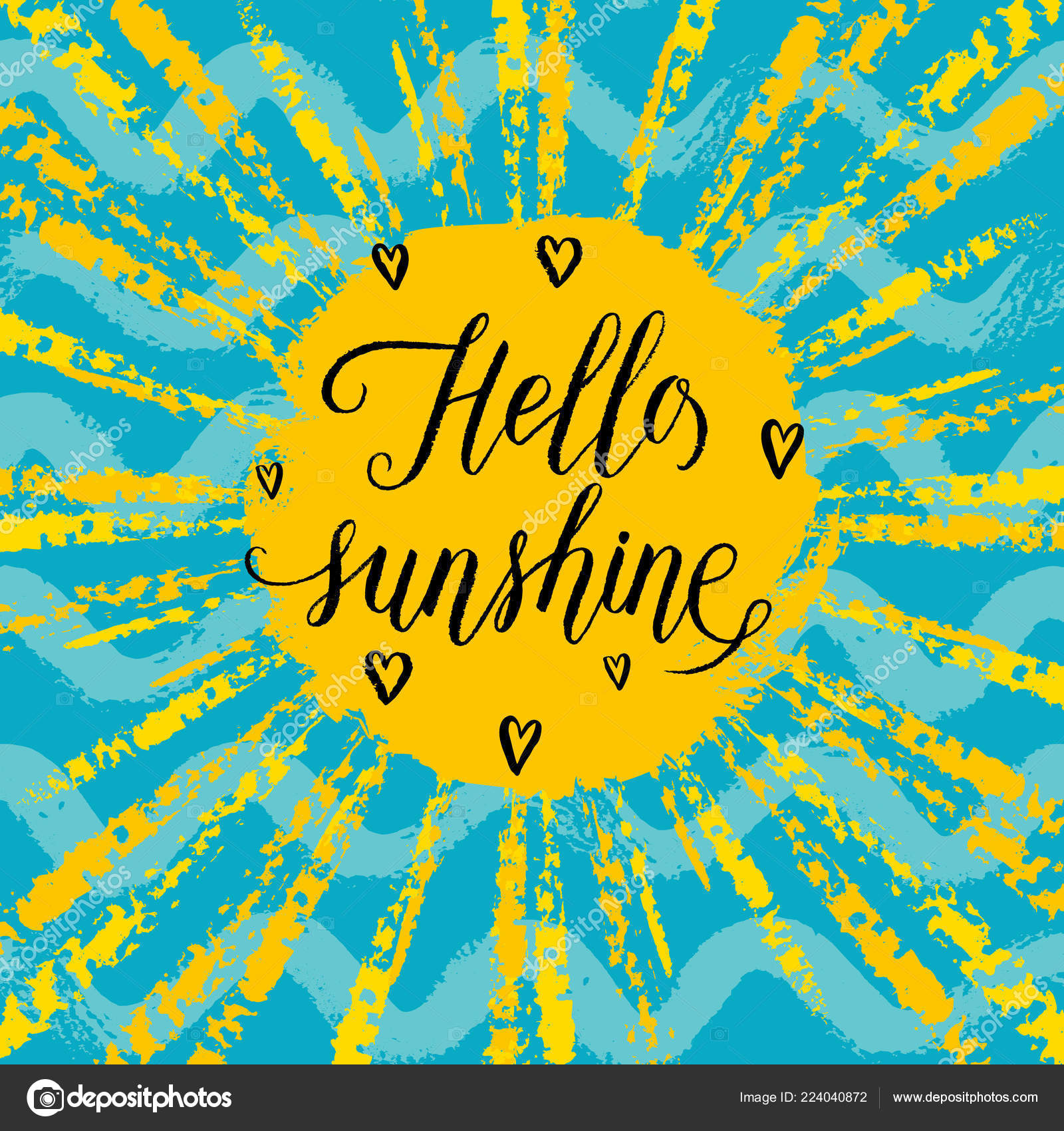 Hello Sunshine Greeting Card Poster Print Vector Background Hand ...